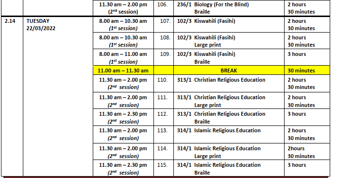 DOWNLOAD KCSE 2021 TIMETABLE - Teacher.co.ke