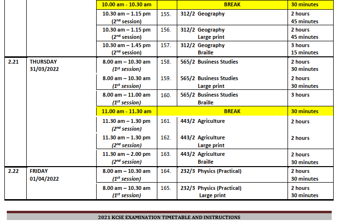 DOWNLOAD KCSE 2021 TIMETABLE - Teacher.co.ke