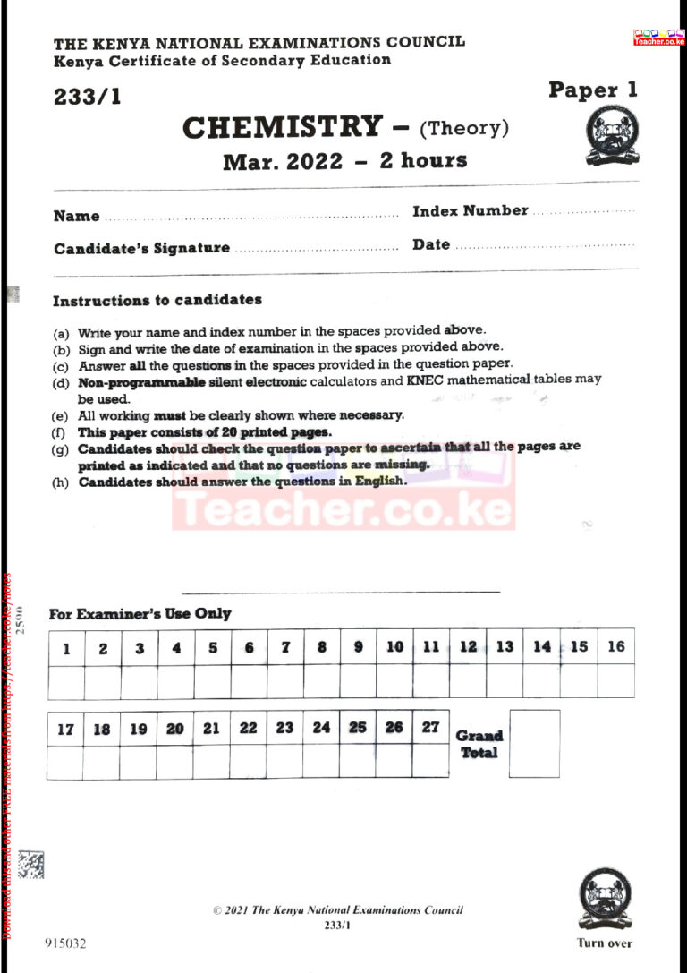 2021 KCSE Past Papers with Marking Schemes - Teacher.co.ke