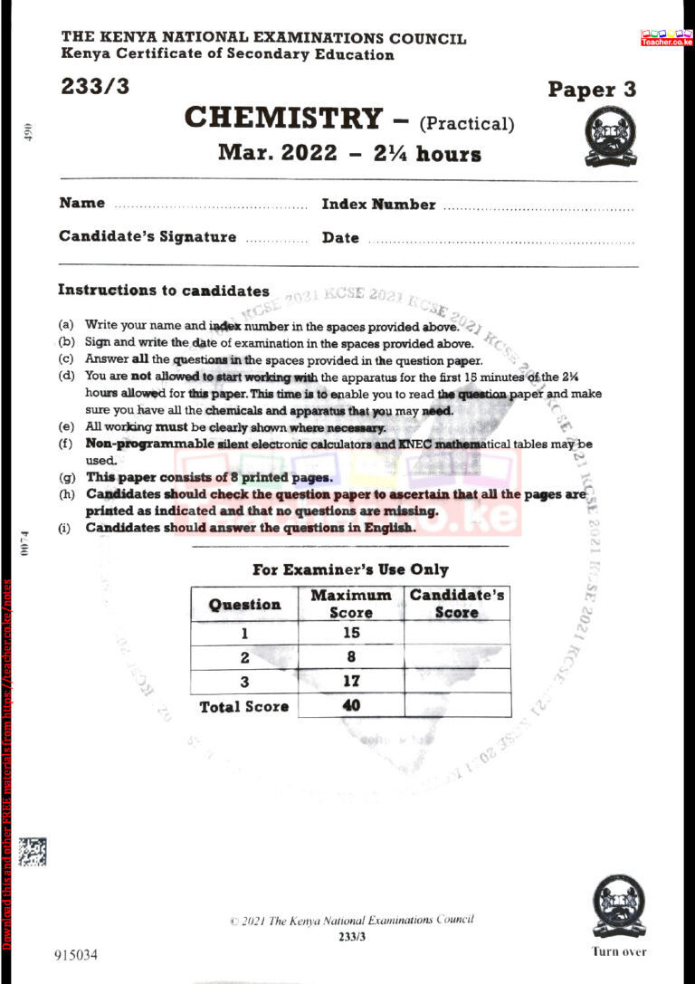 2021 KCSE Past Papers with Marking Schemes - Teacher.co.ke