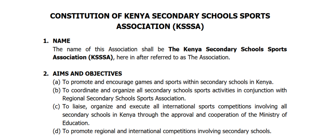 Constitution of Kenya Secondary Schools Sports Association (KSSSA ...