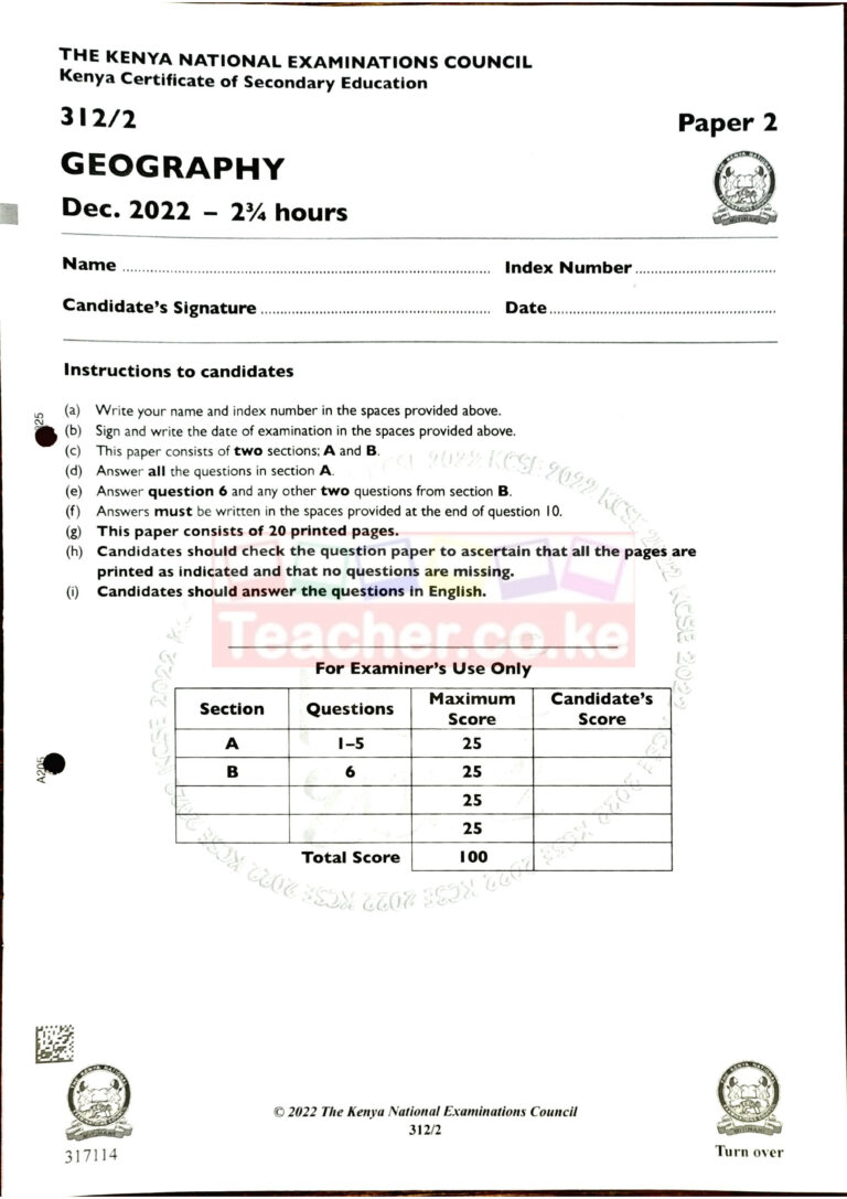 2022 KCSE Past Papers with Marking Schemes - Teacher.co.ke